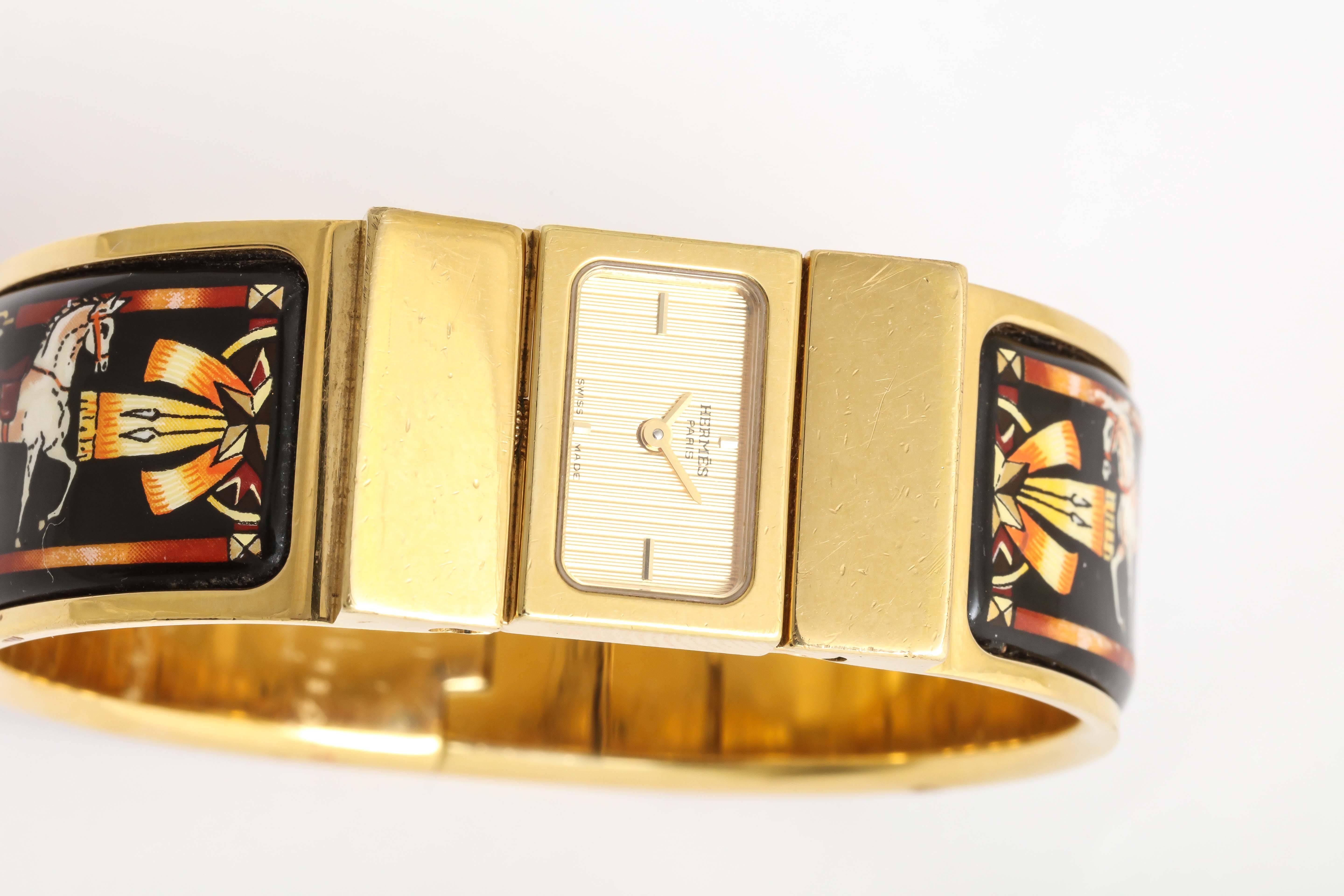 Hermes Equestrian Design Enamel Bangle Watch For Sale at 1stDibs ...