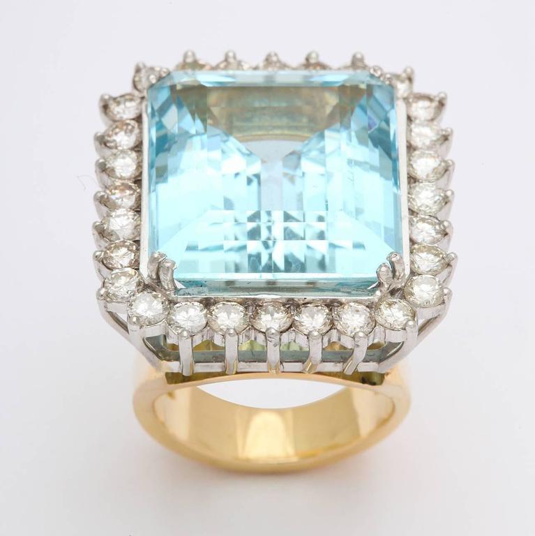 Large Aquamarine and Diamond Platinum and Gold Ring For Sale at 1stDibs ...