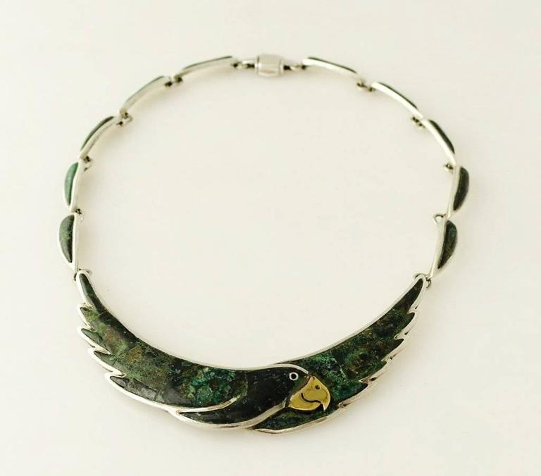 Emilia Castillo Taxco Sterling Silver and Stone Inlay Parrot Necklace ...