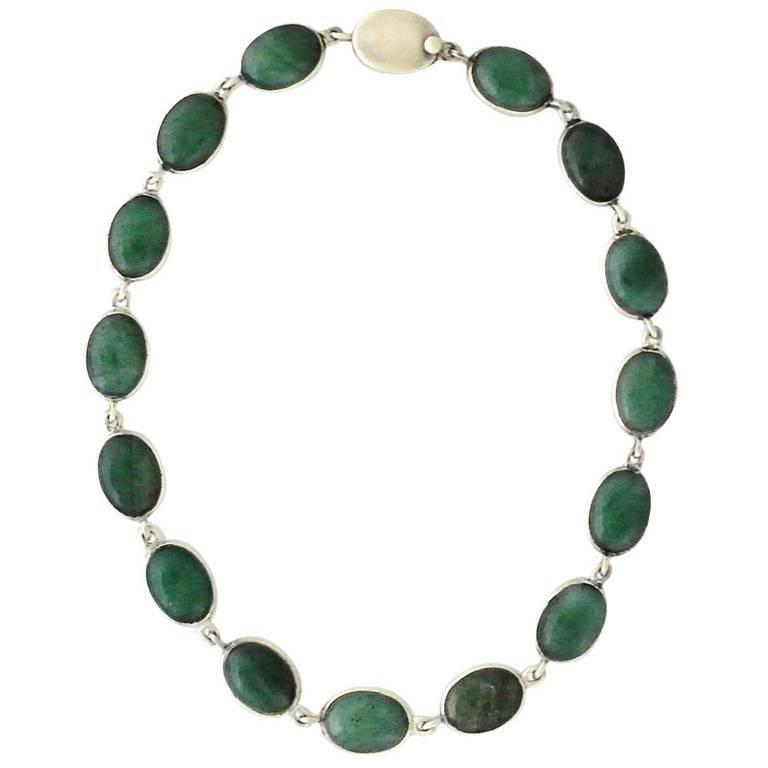 Antonio Pineda .970 Silver Jadite Necklace 1960 For Sale at 1stDibs