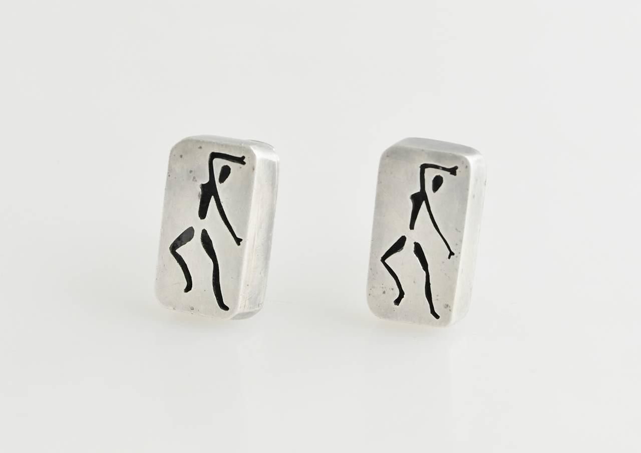 Los Castillo Sterling Silver Tribal Motif Cufflinks 1967 For Sale at ...