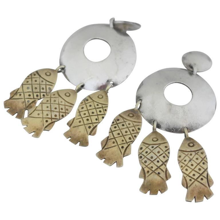 Emilia Castillo Sterling Silver Copper Whimsical Fish Motif Earrings ...