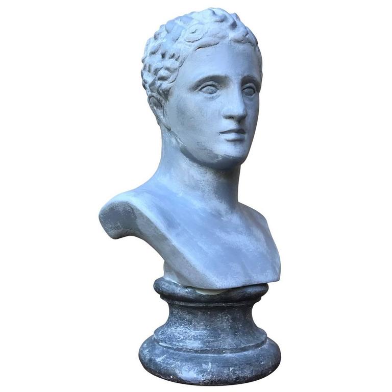 Painted 19th Century Wooden Bust Of A Man For Sale at 1stdibs