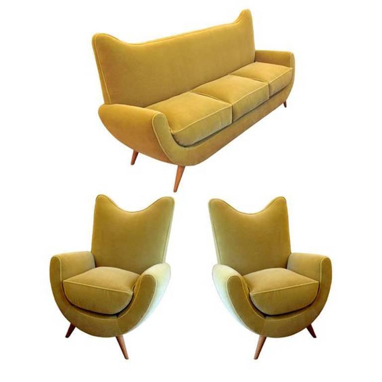 Jean Royere Documented Salon Model "Ambassador" Couch and Two Chairs ...