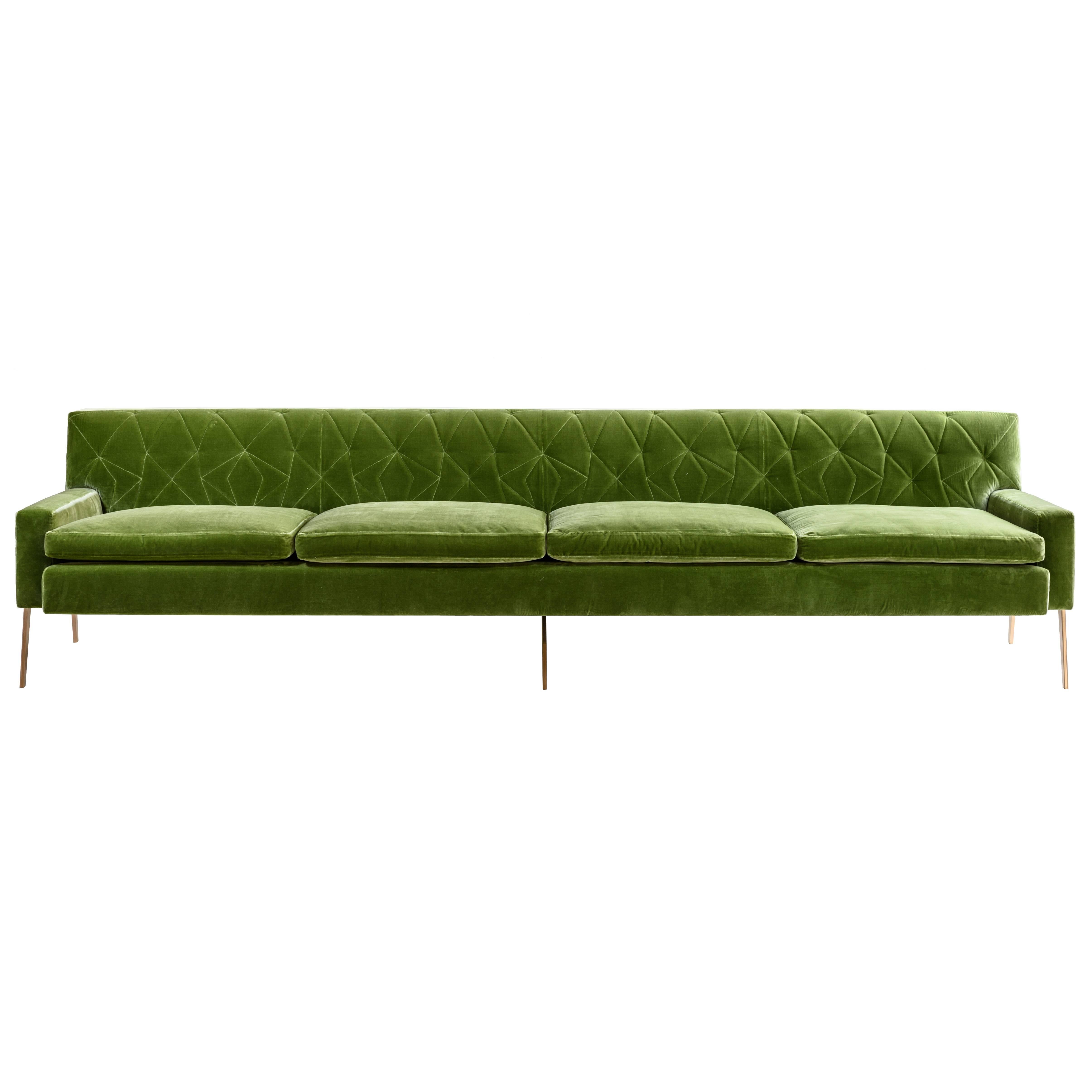 Art Deco Midcentury Green Velvet Banana Form Channel Back Sofa ...