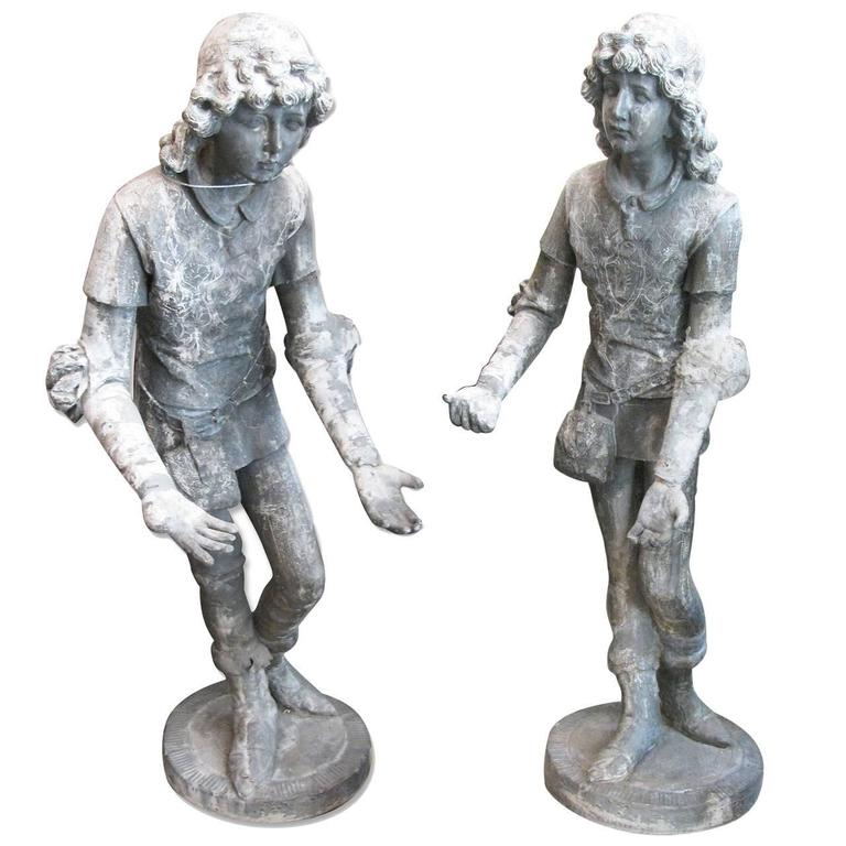 1850s Pair of English Gothic Boy Garden Statues Made from Lead For Sale ...