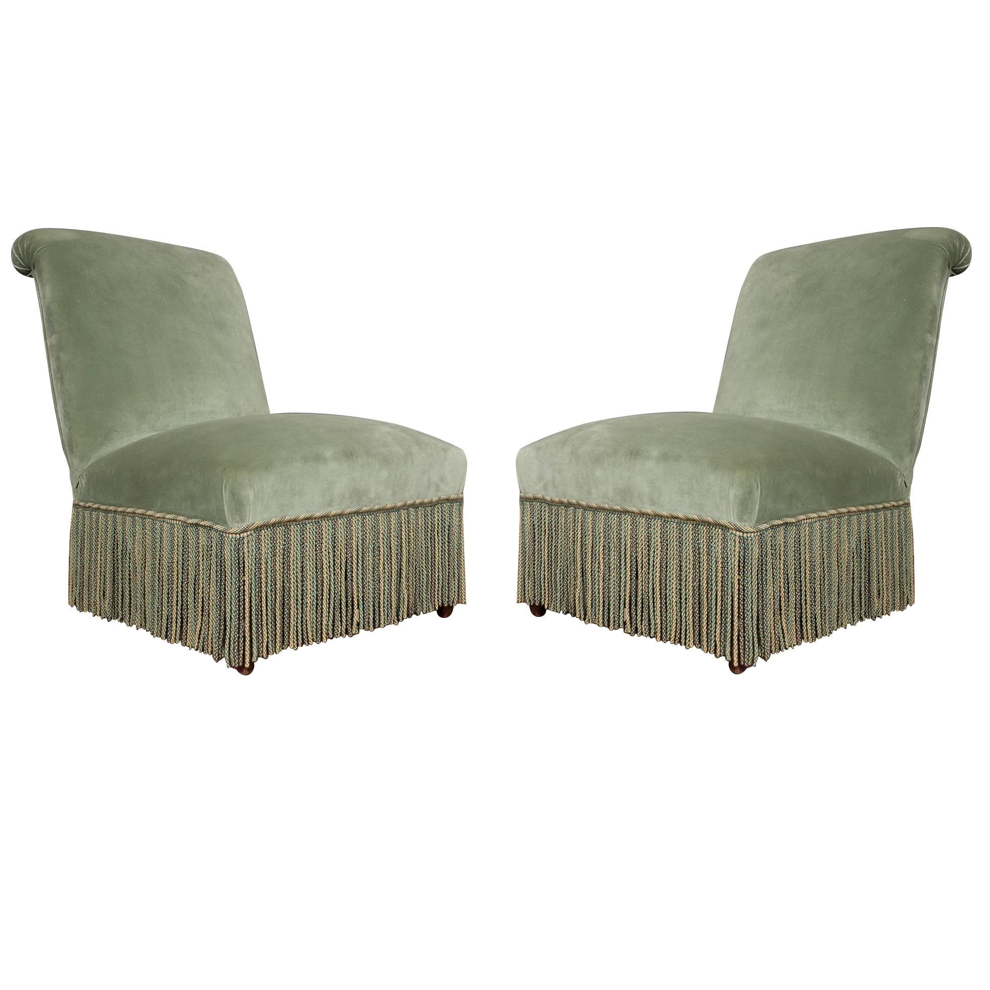 Pair of French 19th Century Napoleon III Scrolled Back Slipper Chairs ...