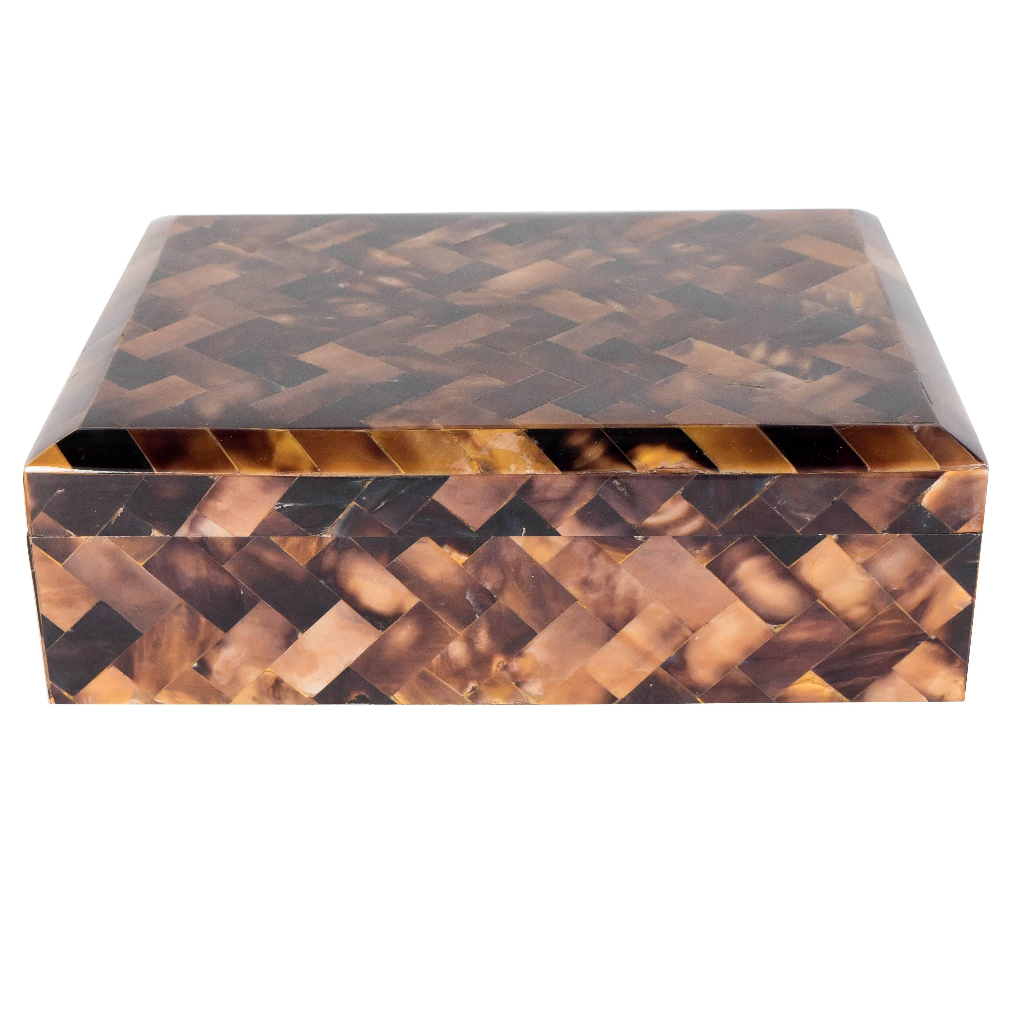 Penshell Box in Tortoise Motif and Herringbone Pattern with Beveled Lid at 1stDibs | herringbone box