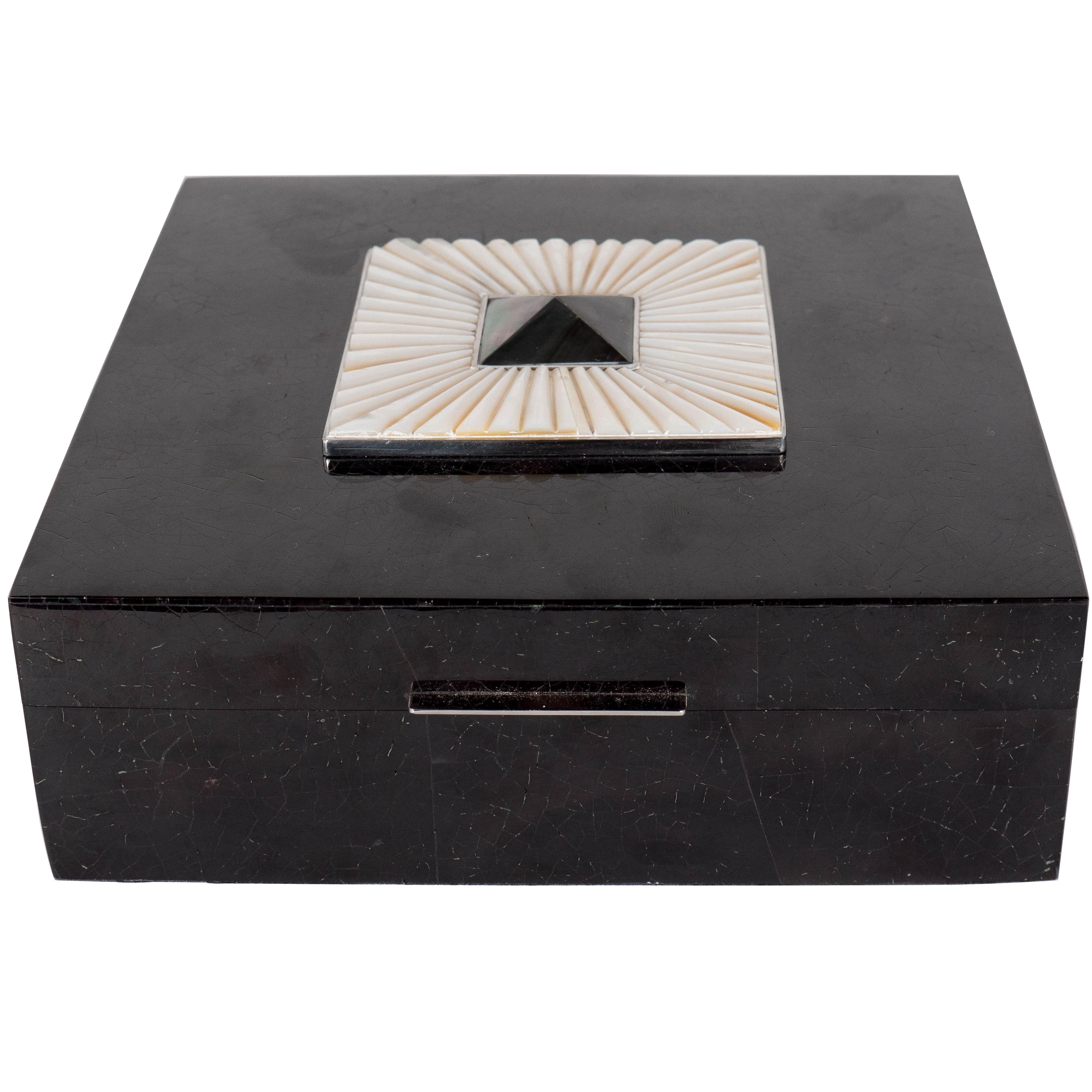 Lux Square Blacktab Shell Box with Allan Shell Overlay and Tahiti Shell ...