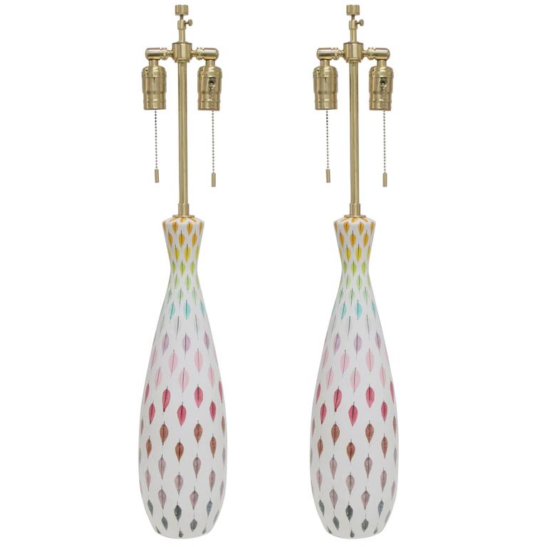 Bitossi Raymor Ceramic Feather Piume Multi-Color Lamps Pair Signed ...