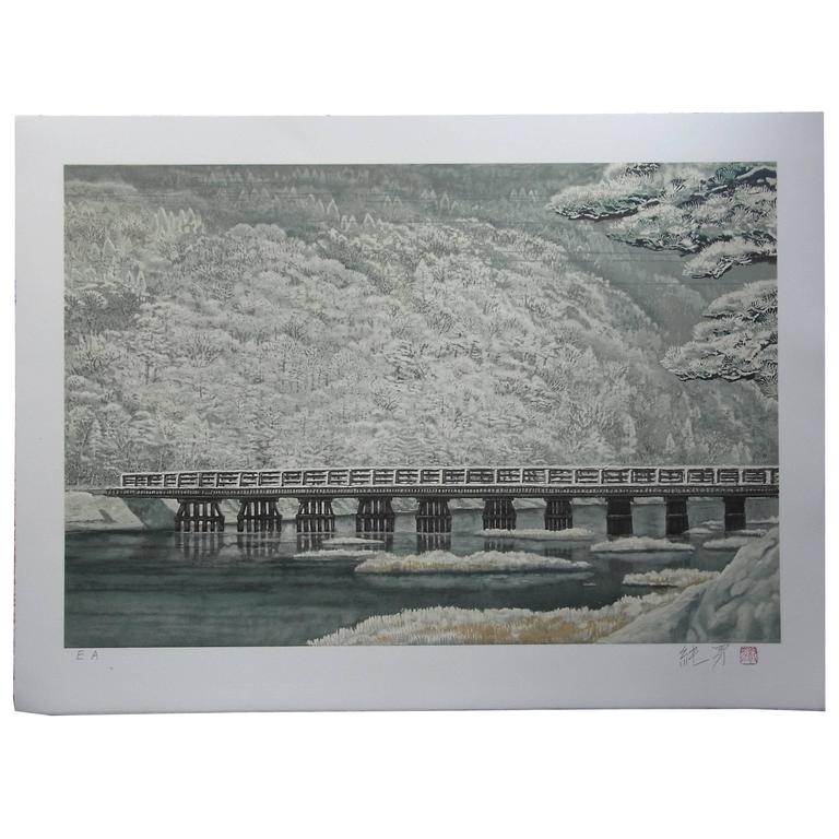Color Lithograph of Arashiyama in the Snow, by Sumio Goto, Japanese ...