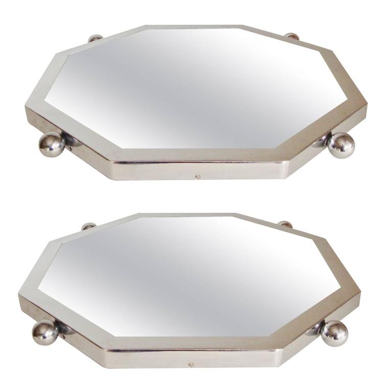 Pair of Art Deco Chrome Framed Hexagonal Mirrored Lazy Susan Display ...