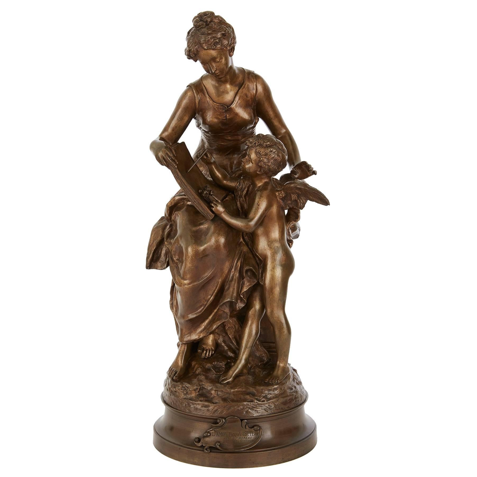 Antique French Patinated Bronze Group by Moreau at 1stDibs