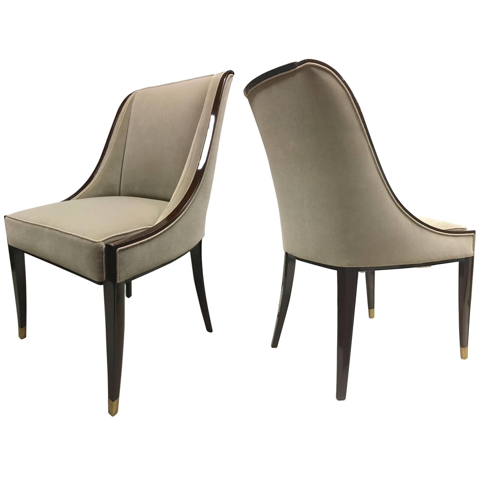 E.J. Ruhlmann Stamped Pair of Solid Macassar Chairs with Refined ...