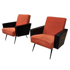 Midcentury Pair of Italian Rust Colored Lounge Chairs For Sale at 1stdibs