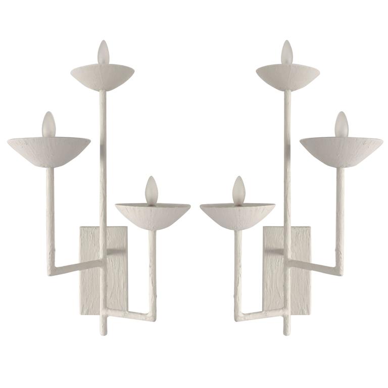 Pair of Three Armed Sconces For Sale at 1stDibs