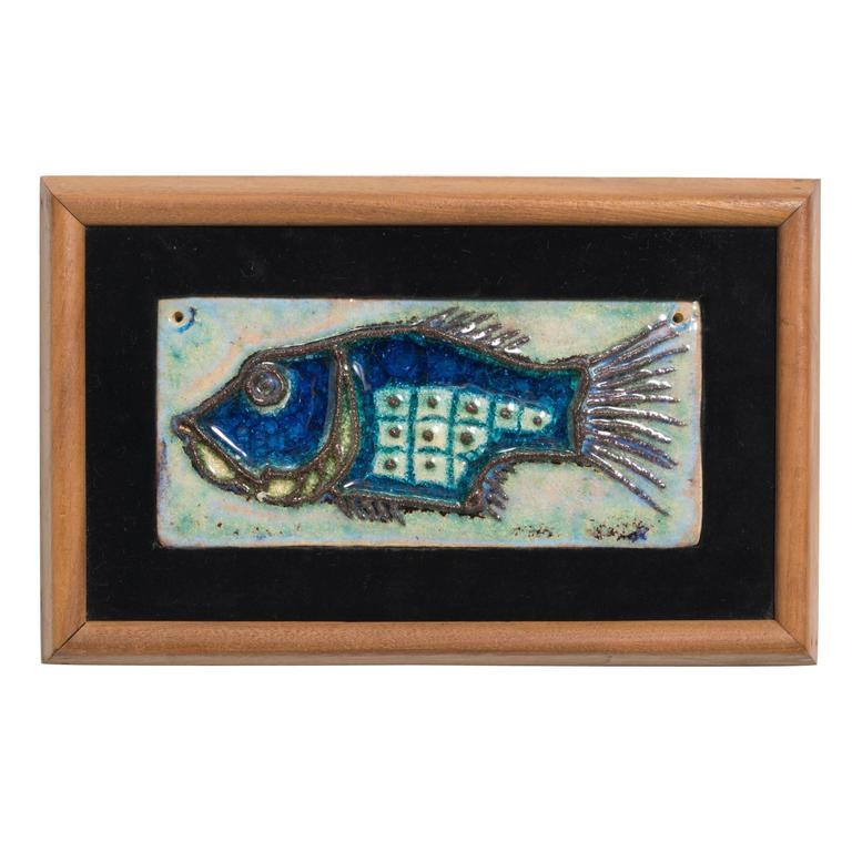 Framed Italian Ceramic Fish Tile For Sale at 1stDibs