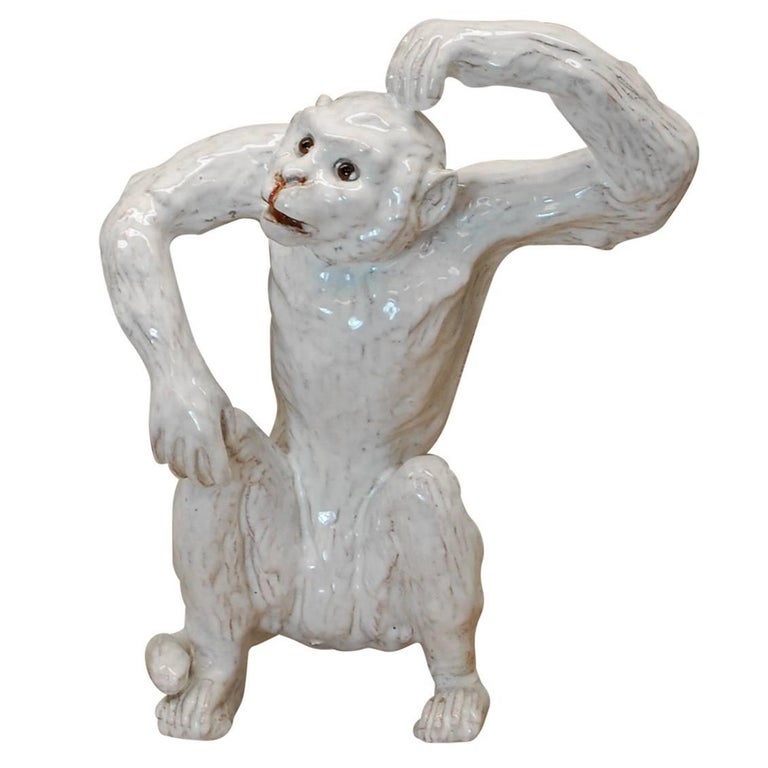 Two 19th Century French Glazed Terracotta Monkeys, One Seated and One ...