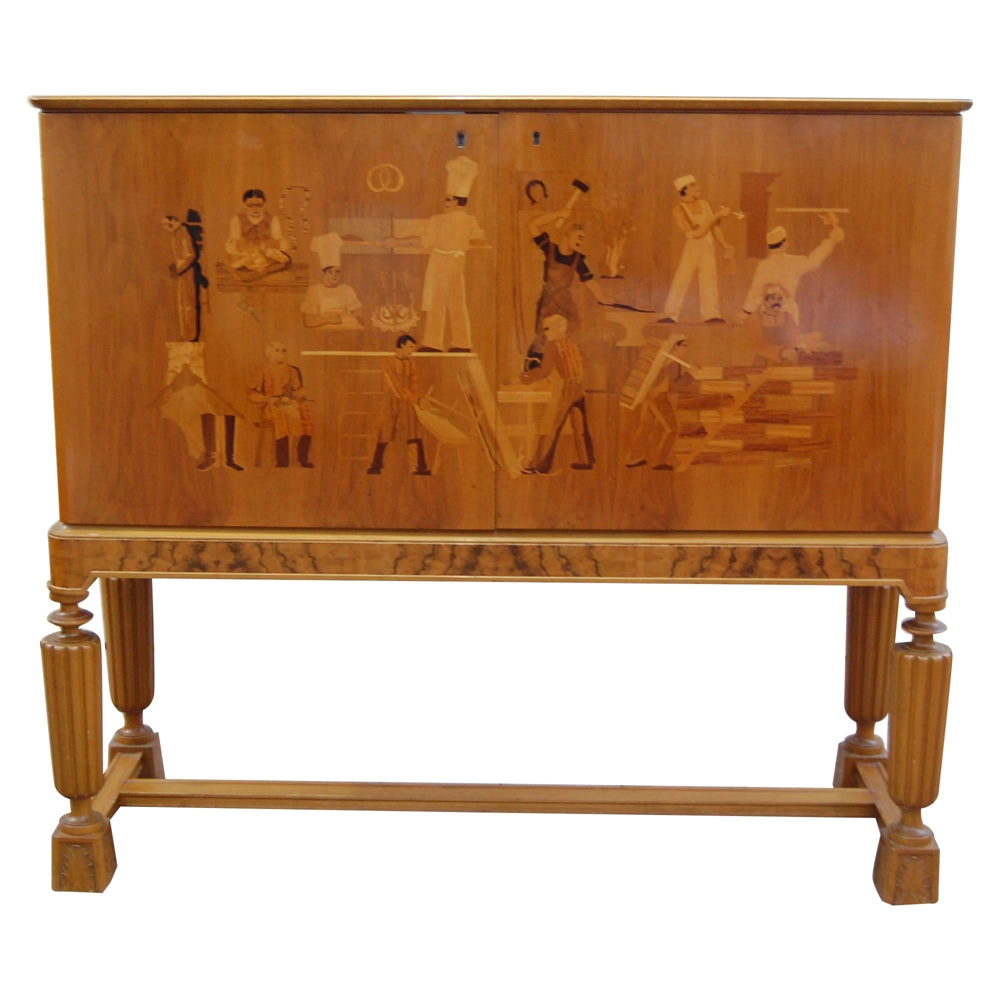 Swedish Art Deco Marquetry Cabinet by Erik Matsson, 1945 at 1stDibs
