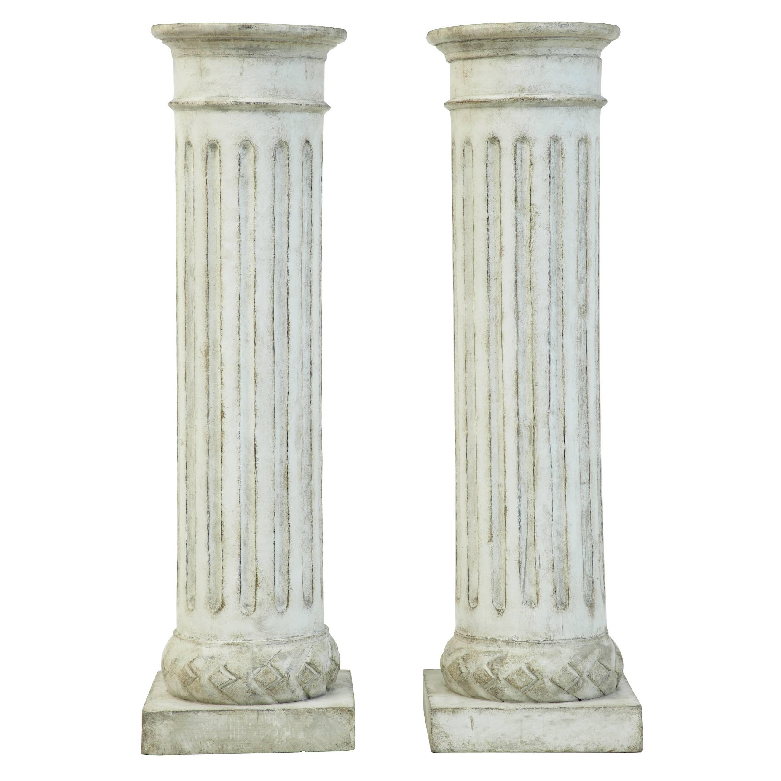 Pair of Faux Stone Carved Wooden Columns at 1stDibs