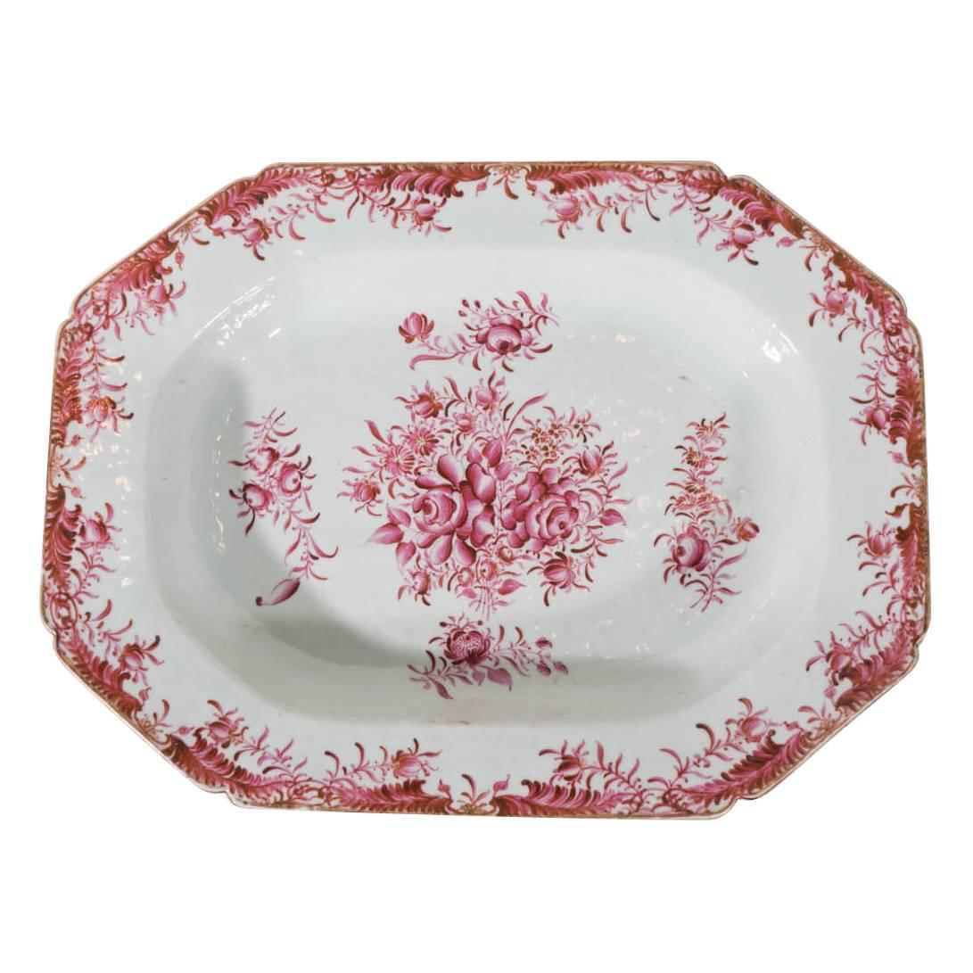 Antique Chinese Porcelain Platter Hand-Painted with Rose Pink Enamels ...