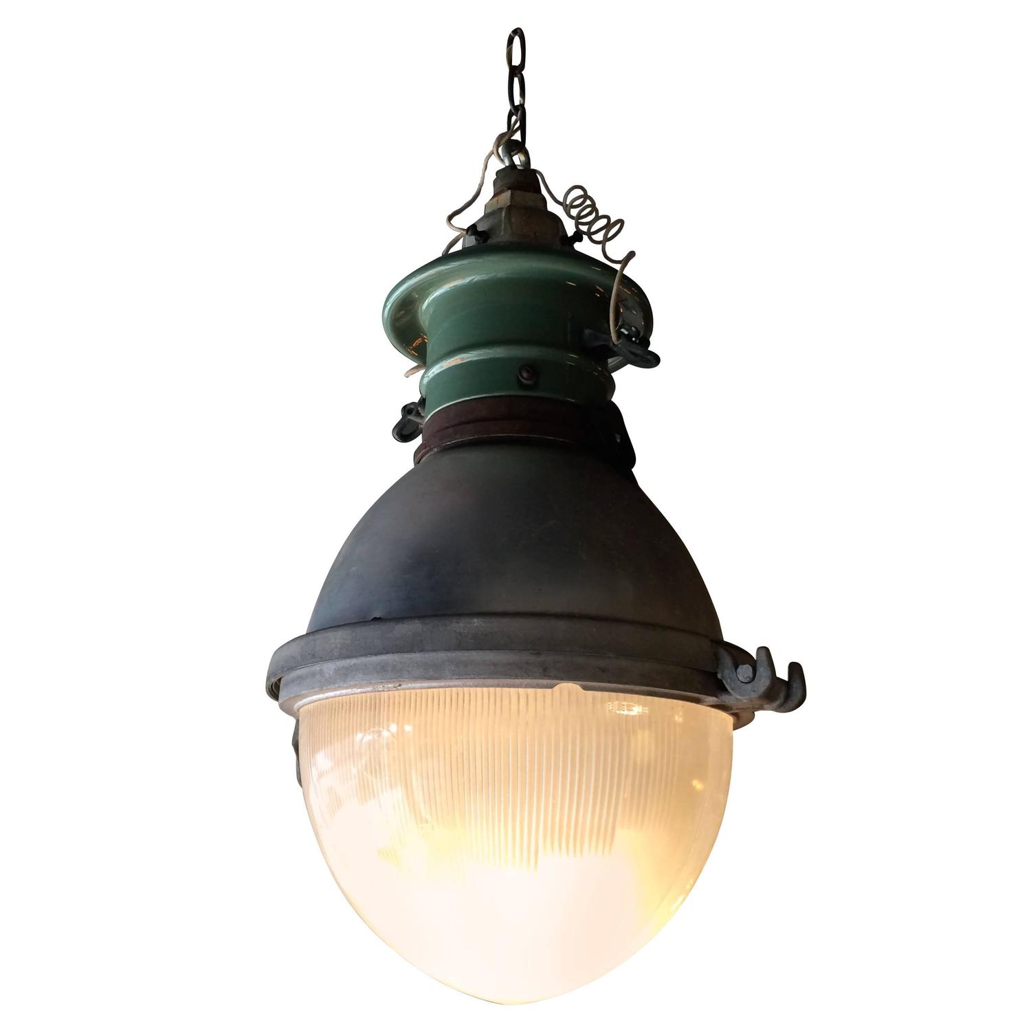 Rare Industrial Holophane Street Light Pendant For Sale at 1stdibs