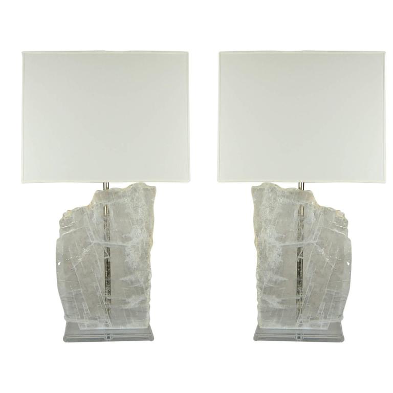 Matched Pair of Selenite Lamps by Swank Lighting at 1stDibs