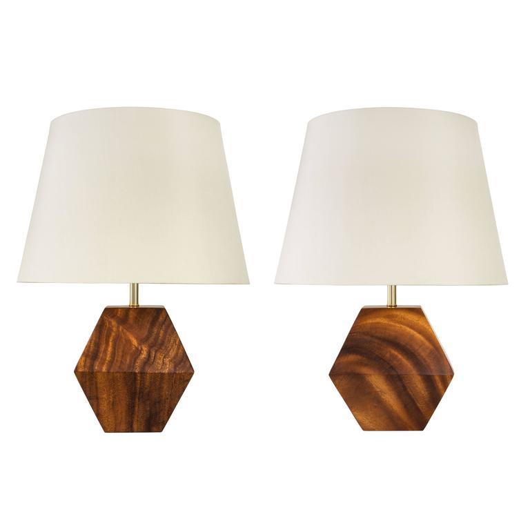 Pair of Solid Walnut Table Lamps at 1stDibs