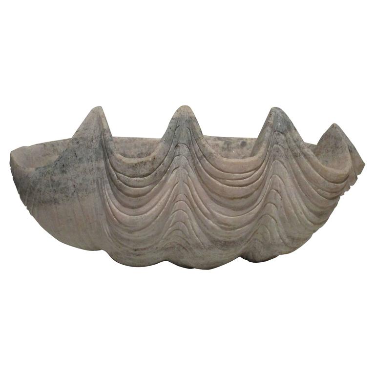 Large Carved Stone Clam Shell Sculpture For Sale at 1stDibs