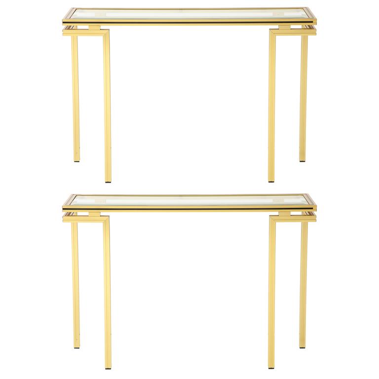 Pair of Pierre Vandel Console Tables with Inset Beveled Glass and ...