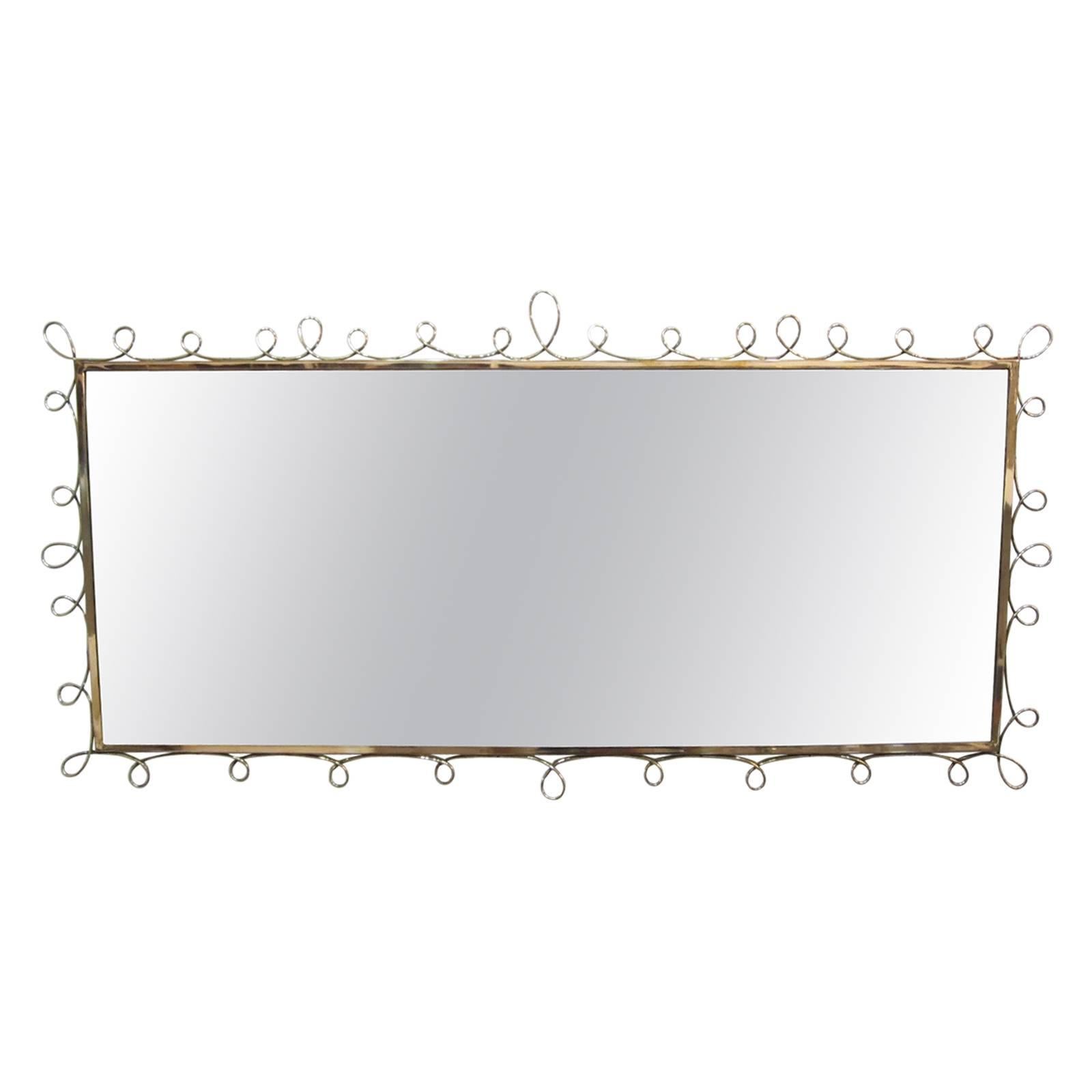 Italian Bronze Trapezoidal Wall Mount Mirror with Brass Coil Decoration ...