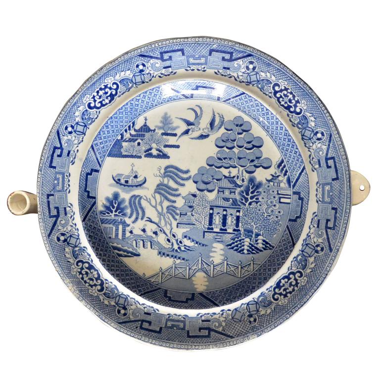 Blue and White Willow Pattern Warming Dish For Sale at 1stdibs