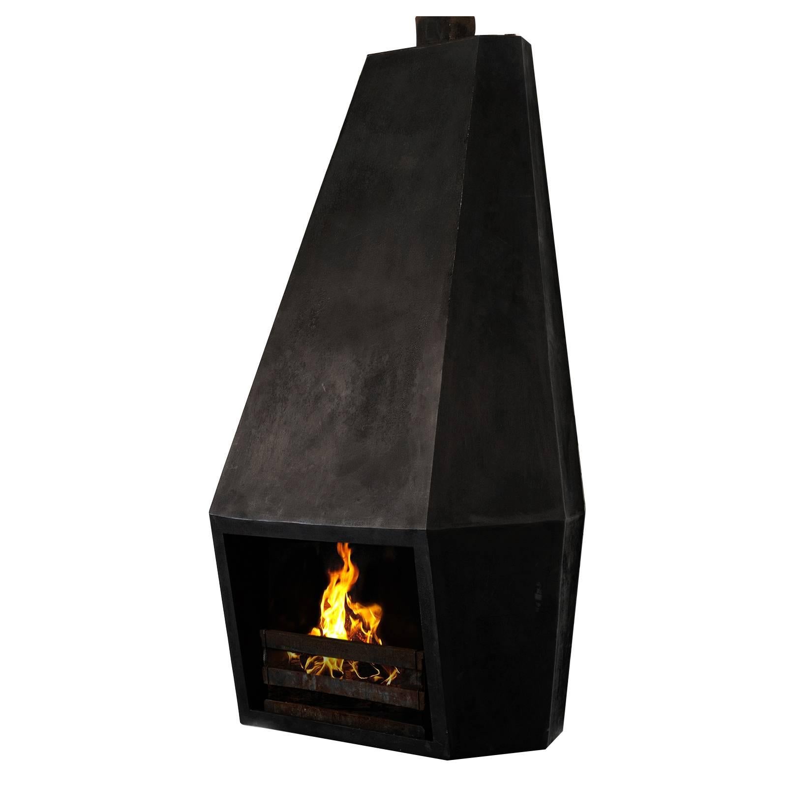 Wall-Mounted Fire Place in Black Steel at 1stDibs
