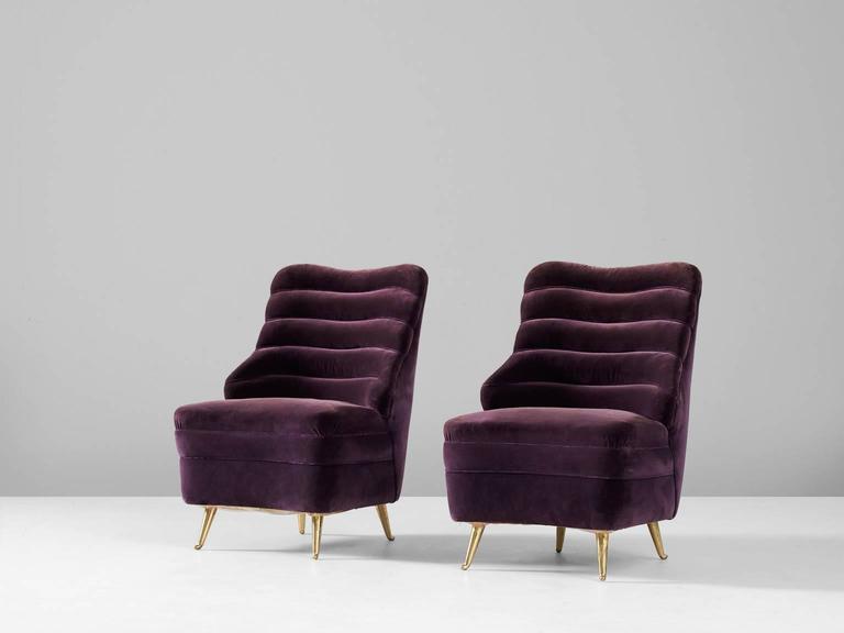 Pair of Italian Purple Velvet Lounge Chairs at 1stDibs