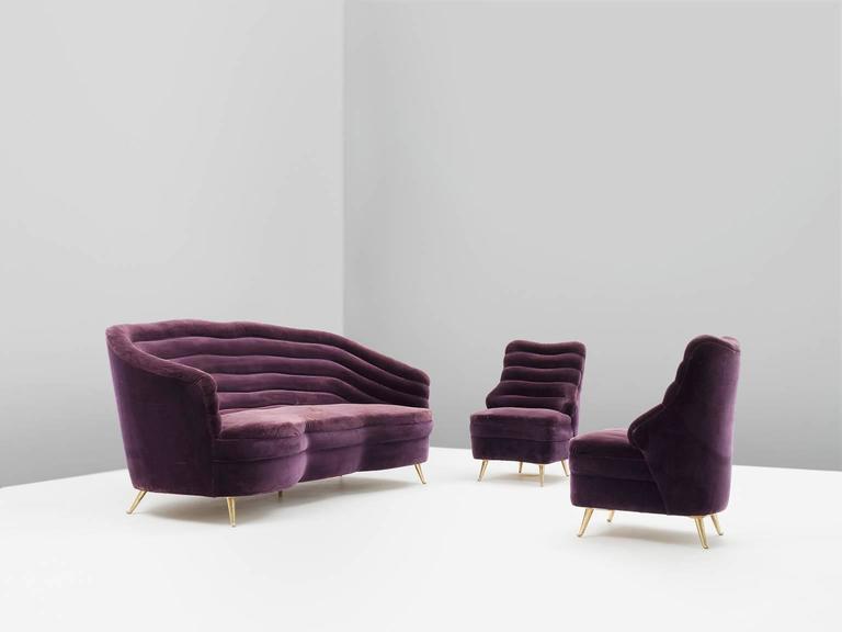 Pair of Italian Purple Velvet Lounge Chairs at 1stDibs