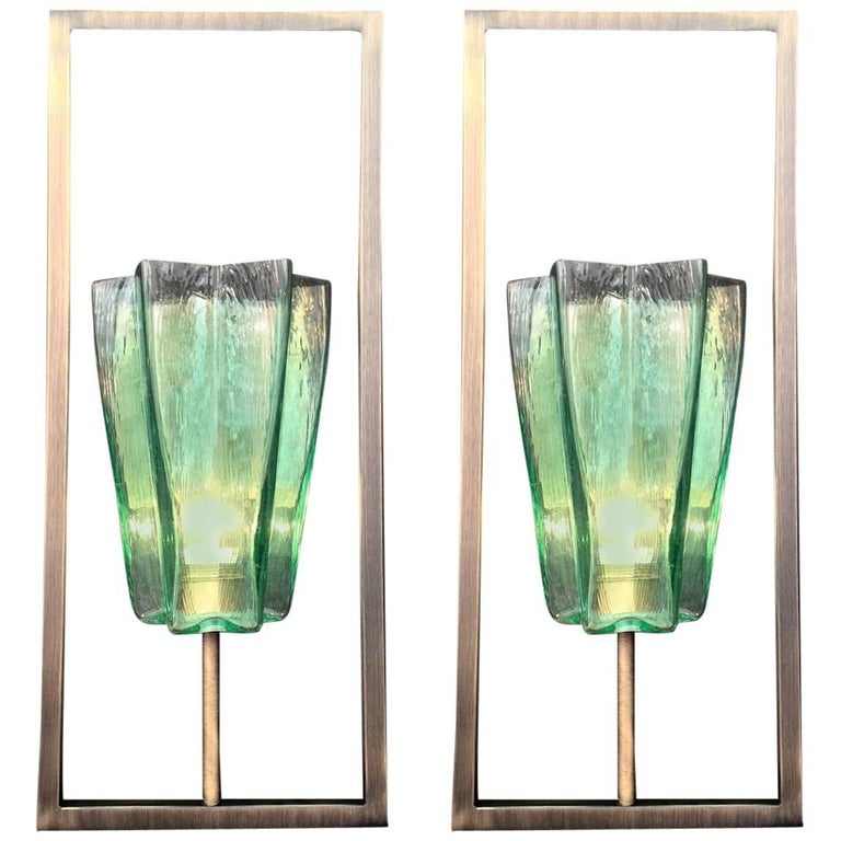 Four Pairs of Architectural Emerald Green Sconces by Fabio Ltd For Sale ...