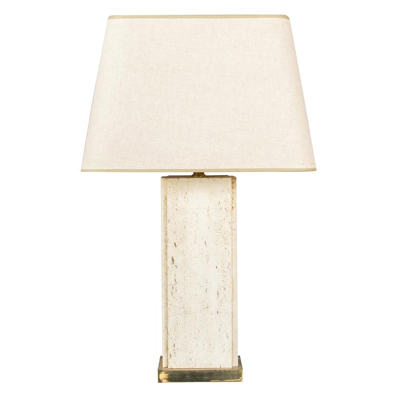French 1960s Large Rectangular Travertine Lamp on Rectangular Brass ...