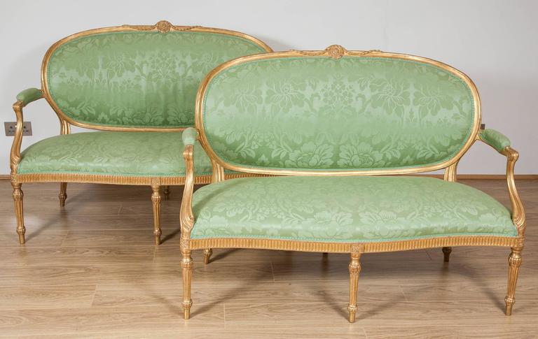 Pair of Carved Giltwood Settees, 18th Century Attributable to Thomas ...