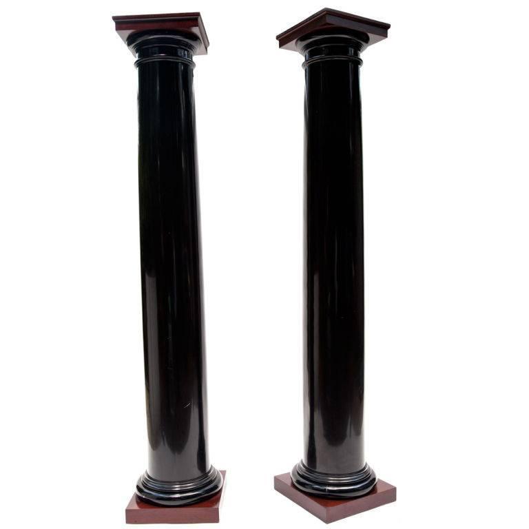 Black Lacquer Wood Columns with Mahogany Caps and Bases (8) For Sale at ...