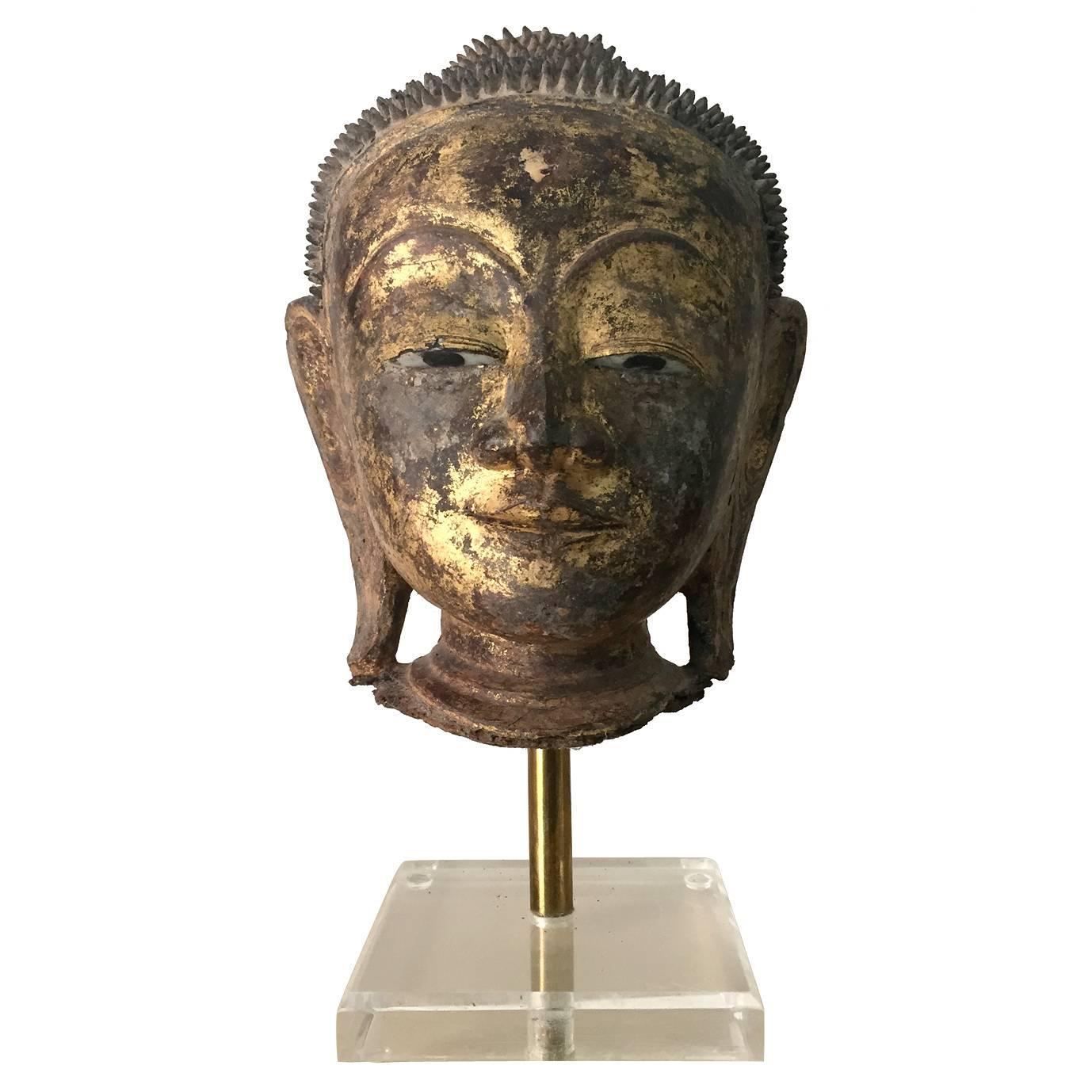 An Exquisite Antique Buddha Head Statue For Sale at 1stdibs