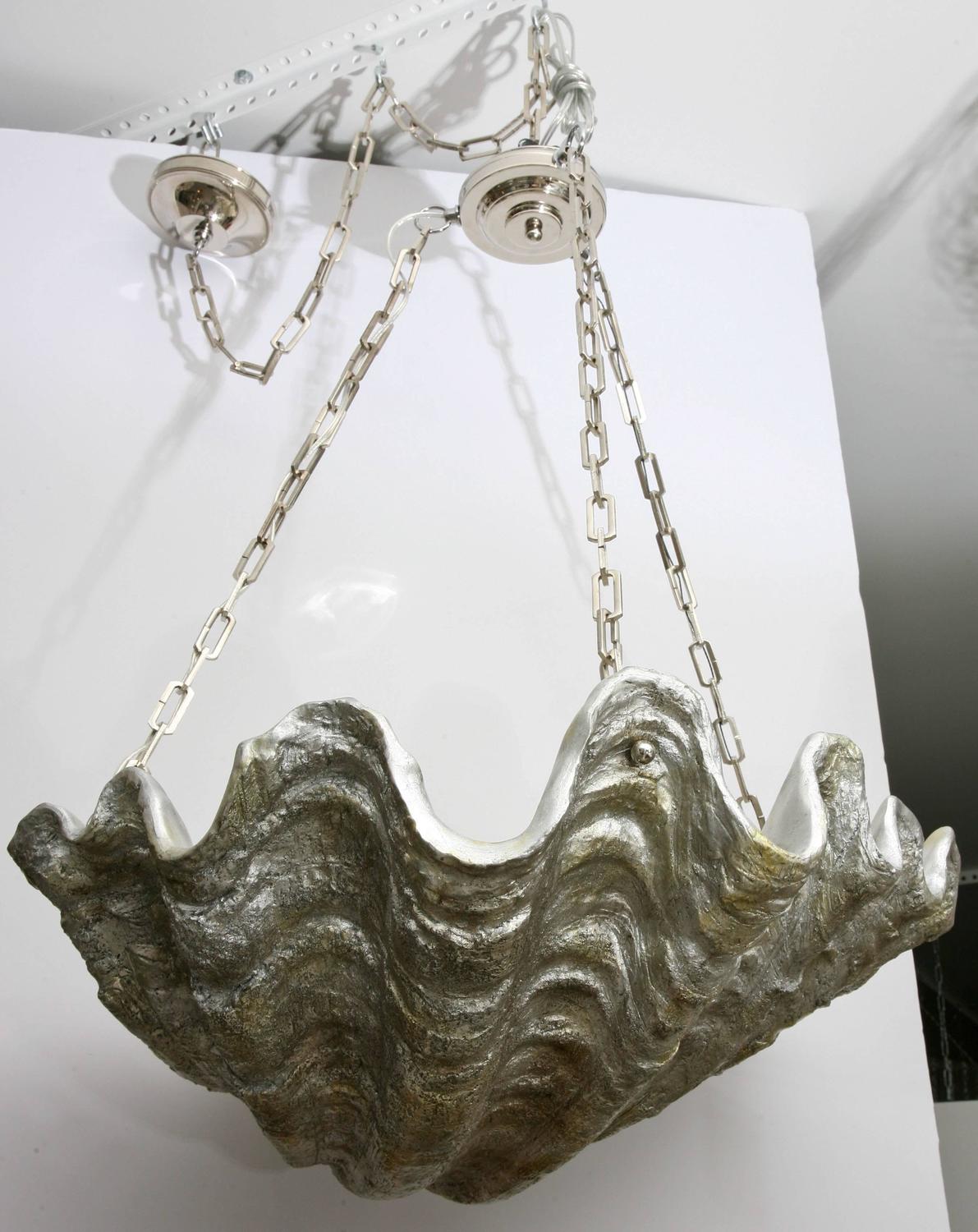 Large-Scale, Bespoke, Hollywood-Regency, Silver and Chrome Clam Shell ...