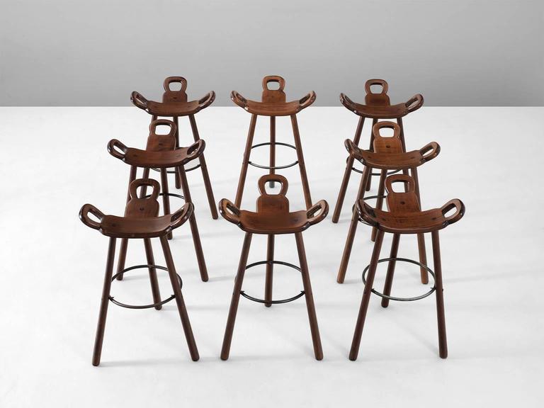 Set of Eight Spanish Brutalist Marbella Bar Stools For Sale at 1stDibs