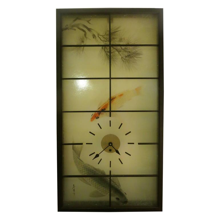 Mid-Century Asian Modern Large Japanese Wall Panel Clock on Fiberglass ...