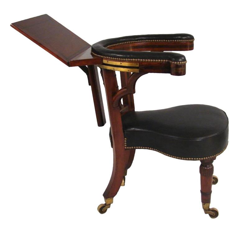 Regency Leather Upholstered Mahogany Reading Library Armchair at 1stDibs