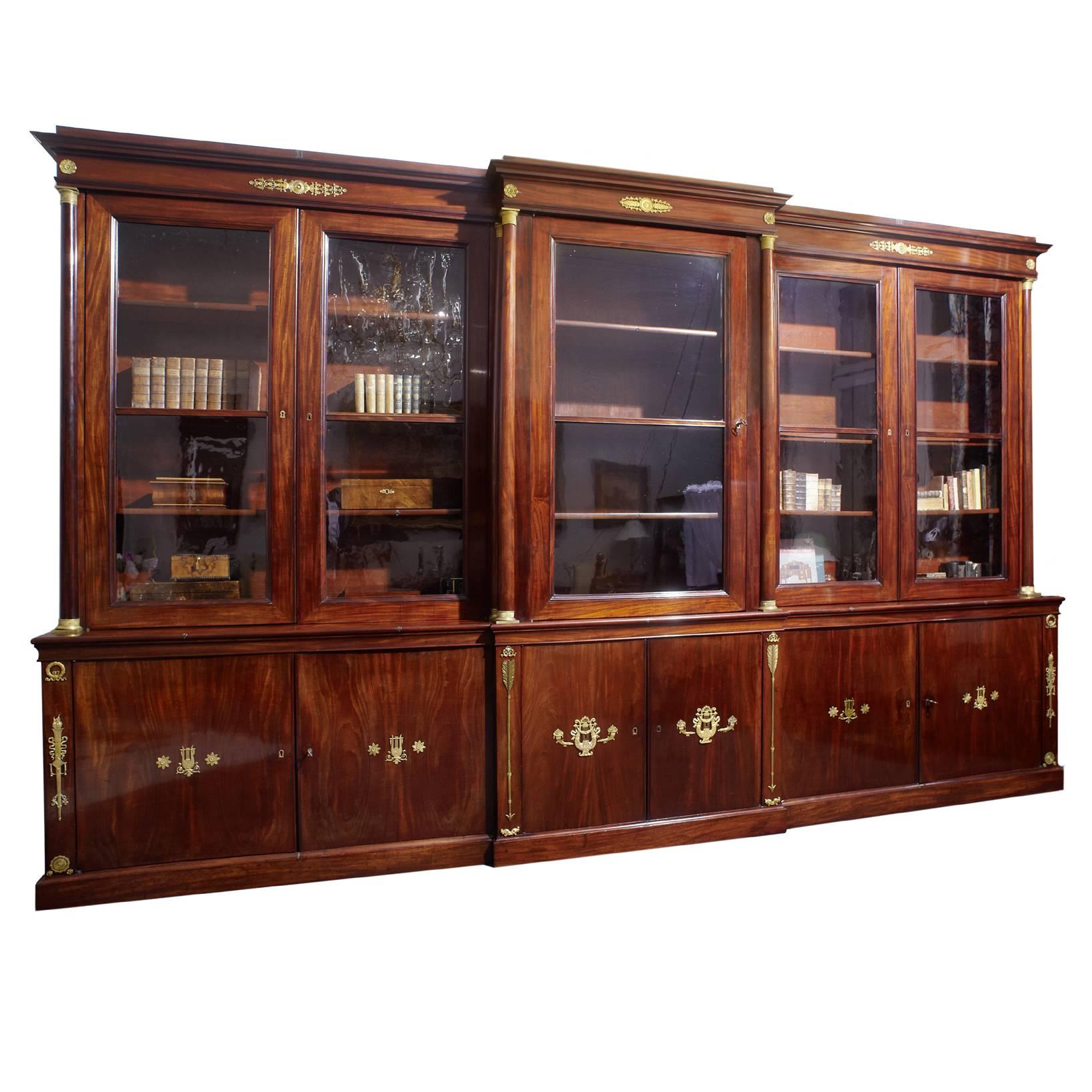 Very Large Empire Mahogany Library Bookcase For Sale at 1stDibs