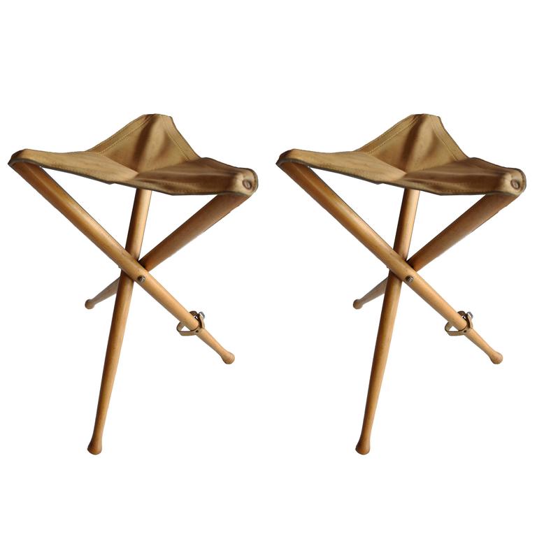 Pair of Campaign Folding Tripod Stools at 1stDibs