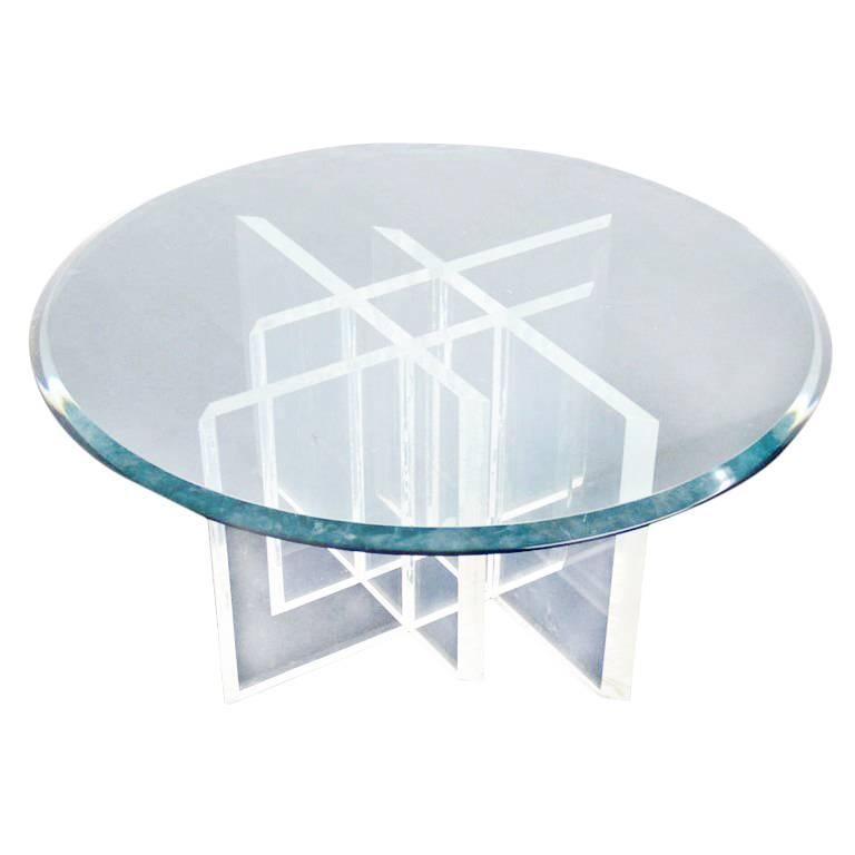 Lucite Base Glass Top Round Mid Century Modern Coffee Table For Sale at ...