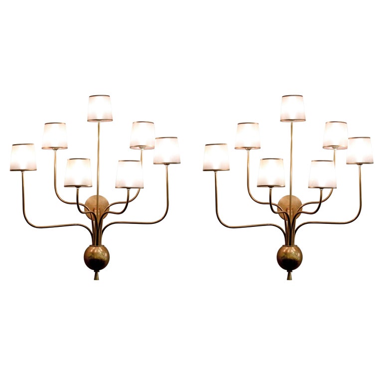 Pair of Large 7 Arm Brass Sconces at 1stDibs
