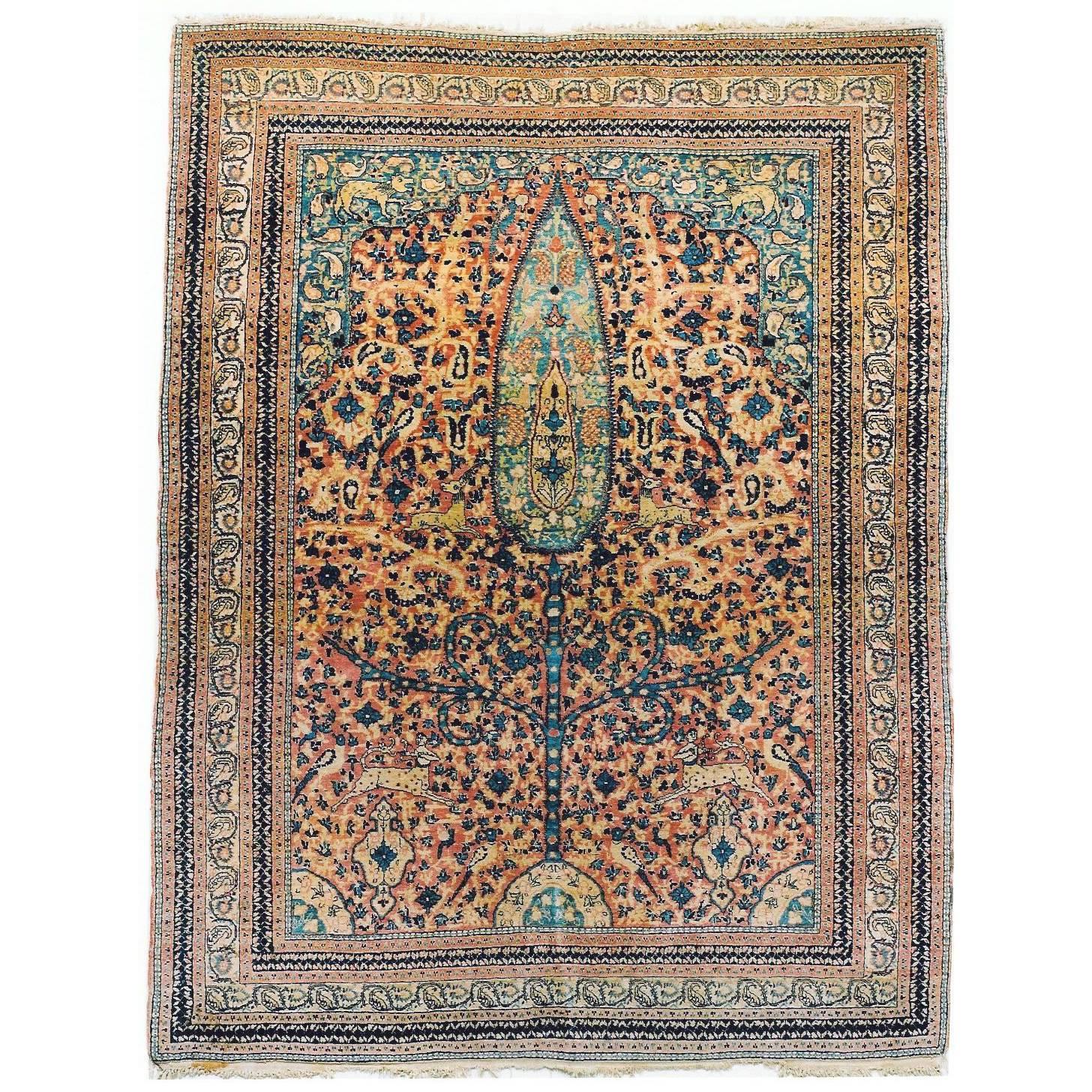 Distressed Antique Persian Tabriz Pictorial Rug with Cartouche Border ...
