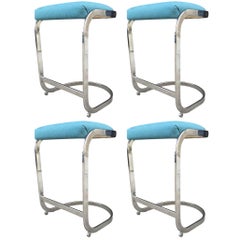 Three DIA Postmodern Brushed Steel and Upholstered Bar Stools at 1stdibs